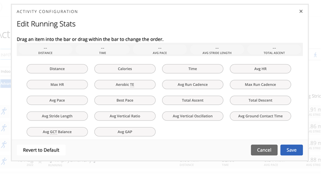 Activity Configuration ADD GEAR option to stats bar - Garmin Connect ...
